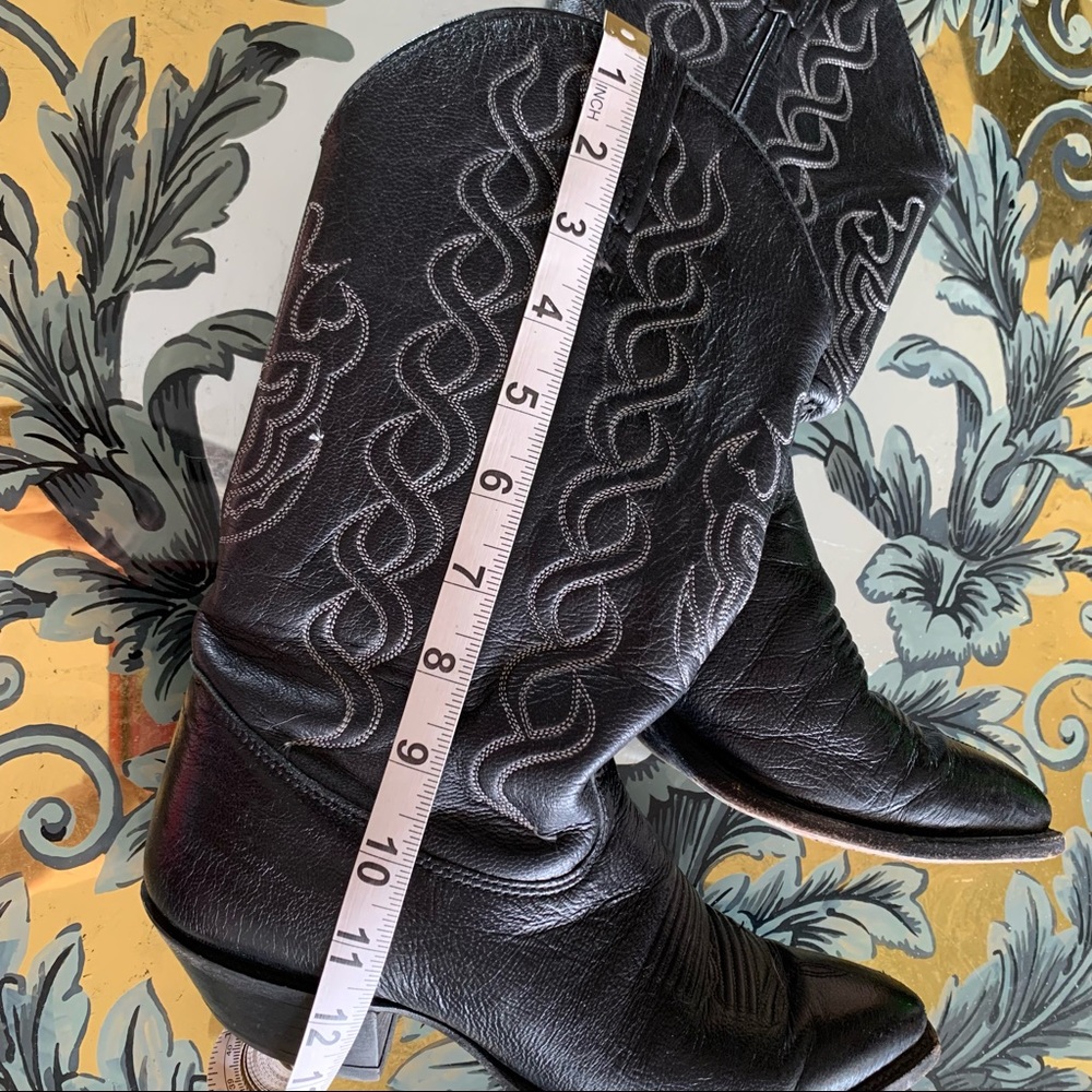 J Chisholm Black Leather Cowgirl Boots - Gem
